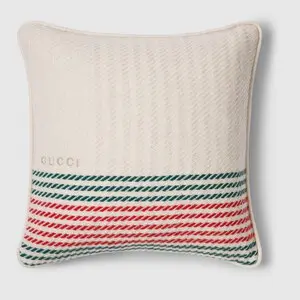 Gucci Cashmere Jacquard Cushion With Web - Beige