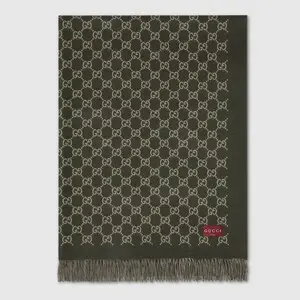 Gucci Reversible Gg Wool Cashmere Blanket - Green
