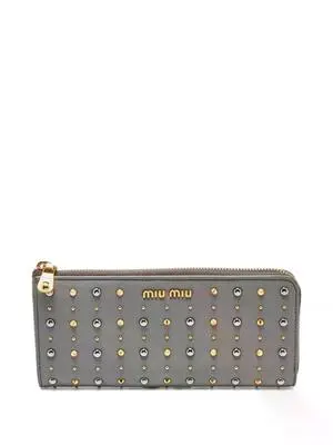 Miu Miu Stud-embellished Wallet - Grey