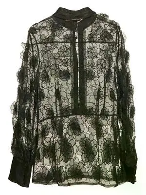 Just Cavalli Floral Appliqué Sheer Blouse