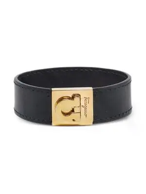 FERRAGAMO Gancini Leather Bracelet - Black