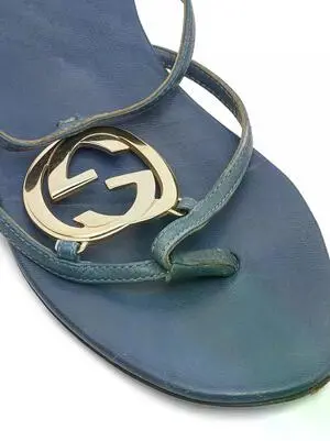 Gucci Strappy Thong Sandals With Gold-tone Interlocking Gg Logo