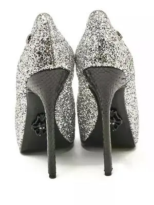 Philipp Plein Glitter Snakeskin Platform Pumps