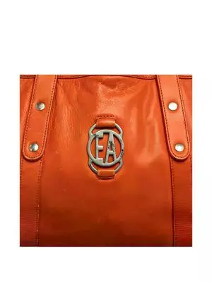 Emporio Armani Leather Tote Bag With Logo Appliqu - Orange