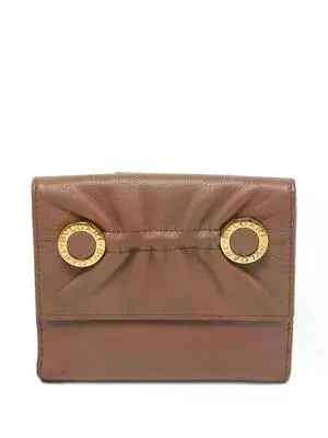 BVLGARI Engraved Rings Leather Wallet - Brown
