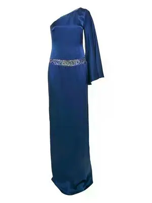 Nicole Miller One-shoulder Embellished Silk Maxi Dress