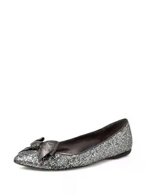 Miu Miu Glitter Ballet Flats With Bow Detailing