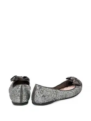 Miu Miu Glitter Ballet Flats With Bow Detailing