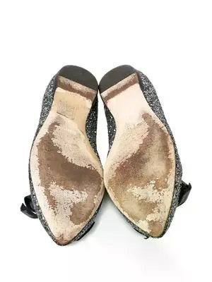 Miu Miu Glitter Ballet Flats With Bow Detailing