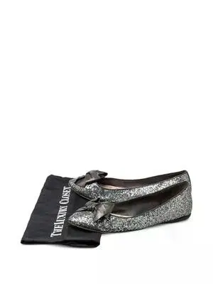 Miu Miu Glitter Ballet Flats With Bow Detailing