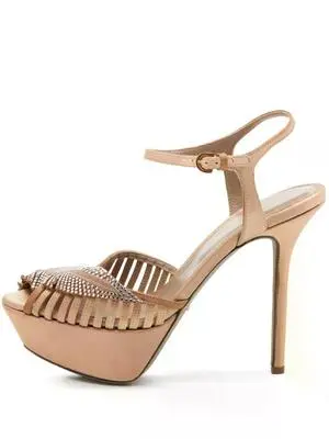 SERGIO ROSSI 120mm Crystal Embellished Sandals - Neutrals