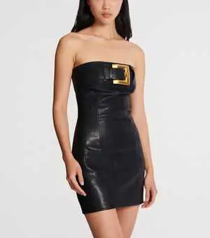Balmain Lambskin Belt-detail Mini Dress