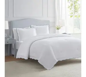 MARTHA STEWART Simple Scallop Blue Cotton Queen Comforter Set - One-color