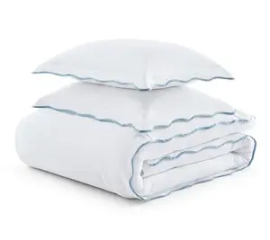 MARTHA STEWART Simple Scallop Blue Cotton Queen Comforter Set