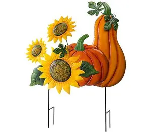 EVERGREEN S/2 Embossed Pumpkin & Sunflower Stak Es - One-color