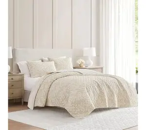 MARTHA STEWART Branches Beige/white Cotton Quee N Quilt Set - One-color