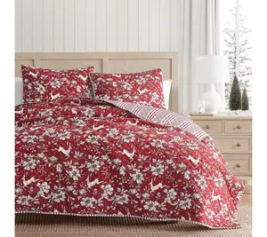 MARTHA STEWART Dancing Deer Red Reversible Quee N Quilt Set
