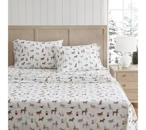 MARTHA STEWART Holiday Pups Flannel Full Sheet Set