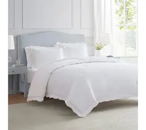 MARTHA STEWART Simple Scallop Pink Cotton Twin Duvet Set - One-color