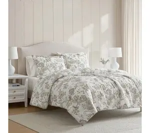 MARTHA STEWART Avery Floral Grey Cotton Queen C Omforter Set - One-color