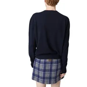 Miu Miu Cashmere Crew Neck Sweater With Button Detailing - Navy