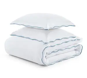 MARTHA STEWART Simple Scallop Blue Cotton King Comforter Set