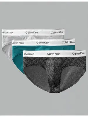 Calvin Klein Icon Cotton Stretch 3-pack Brief - Sleet/seamless Emblem Black/ashford Gray/teal Marine