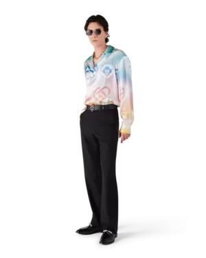 Casablanca Halftone Logo Long Sleeve Silk Shirt - Multicolor