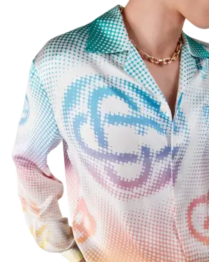 Casablanca Halftone Logo Long Sleeve Silk Shirt - Multicolor