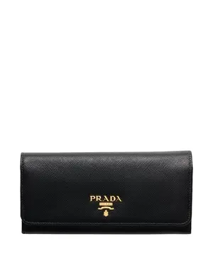 Prada Large Saffiano Leather Wallet - Black And Beige