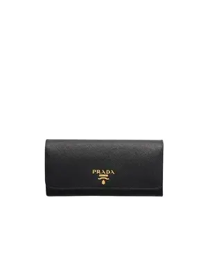 Prada Large Saffiano Leather Wallet - Black And Pink