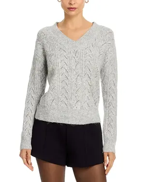 Aqua Brka Pointelle V Neck Sweater