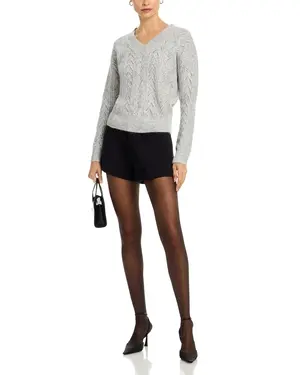 Aqua Brka Pointelle V Neck Sweater