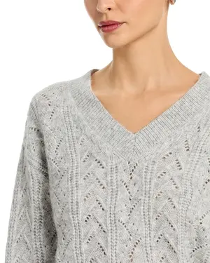 Aqua Brka Pointelle V Neck Sweater