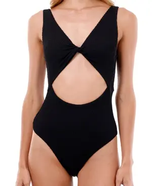 MALAI Textured Wave Cut Out One Piece - Black