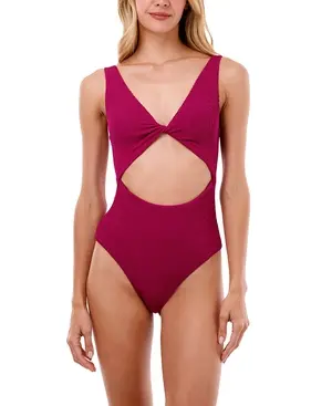 MALAI Textured Cut Out One-Piece Swimsuit Raspberry