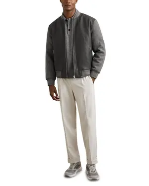 REISS Leather Wool-blend Sleeve Varsity Jacket