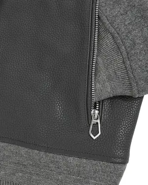 REISS Leather Wool-blend Sleeve Varsity Jacket