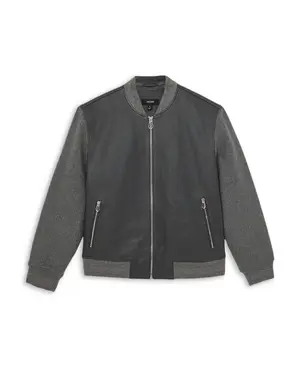 REISS Leather Wool-blend Sleeve Varsity Jacket