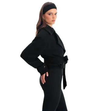 MISS CIRCLE NEW YORK Dara Wool Blend Cropped Double-breasted Belted Coat