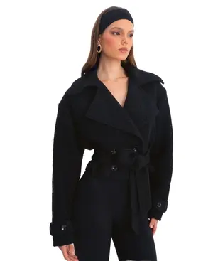 MISS CIRCLE NEW YORK Dara Wool Blend Cropped Double-breasted Belted Coat