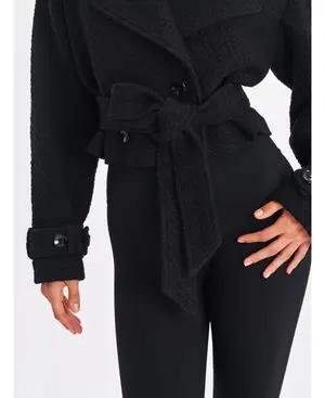 MISS CIRCLE NEW YORK Dara Wool Blend Cropped Double-breasted Belted Coat