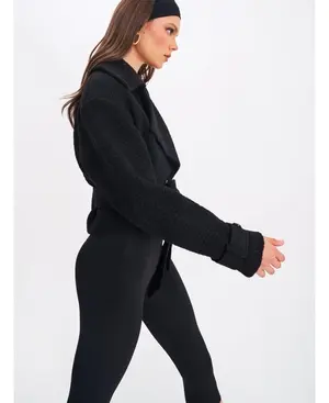 MISS CIRCLE NEW YORK Dara Wool Blend Cropped Double-breasted Belted Coat