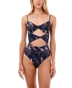 MALAI Wild Foliage Wavelet One-piece With Gold Shell Hardware - Navy