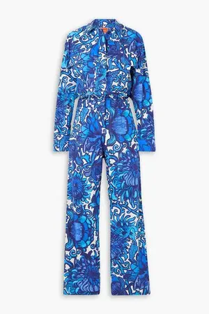La DoubleJ Aviator Floral-print Cotton-poplin Jumpsuit - Blue