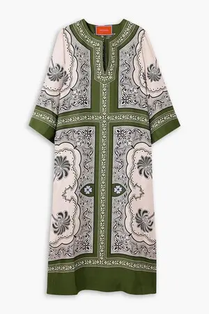 La DoubleJ Printed Silksatin Twill Kaftan - Army Green