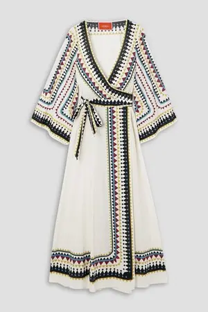 La DoubleJ Printed Cotton Maxi Wrap Dress - Off-white