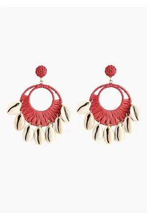 Yumi Kim Cowrie Shell Hoop Earrings - Coral