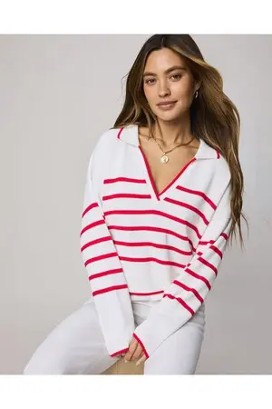 Splendid Arden Striped Polo Sweater - White
