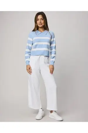 Splendid Phoebe Striped Polo Sweater - White